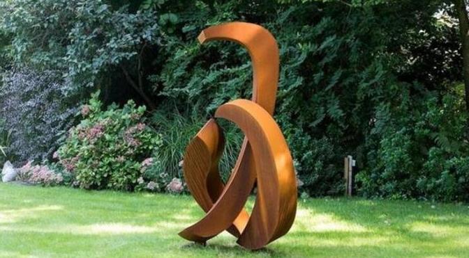 Custom Size Metal Rusty Lawn Statues Abstract Weathering Steel Garden Sculpture