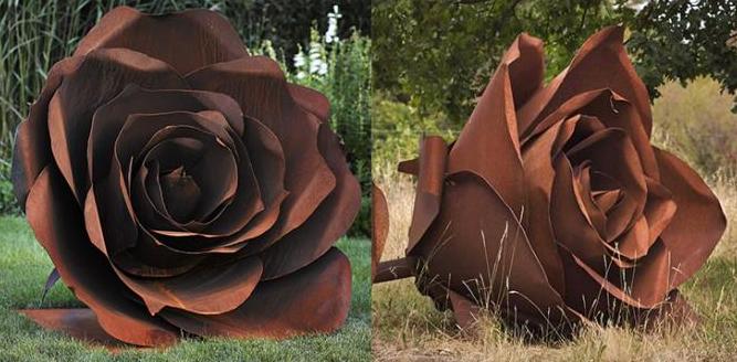 Outdoor Rusty Metal Yard Art Rose Flower Shape Corten Steel Garden Sculpture
