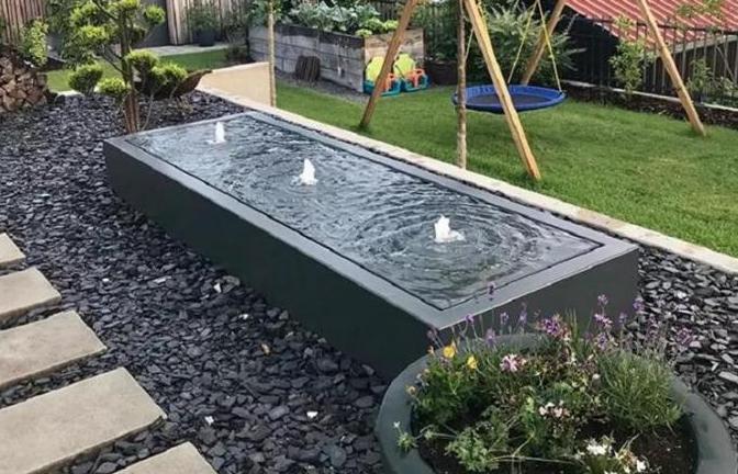 Powder Coated Black Garden Metal Water Table Mild Steel Rectangle Water Fountain