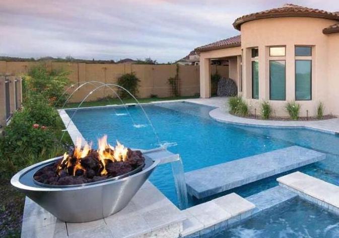 Decorative Stainless Steel Gas Fire Bowl Water Fountain For Swimming Pool