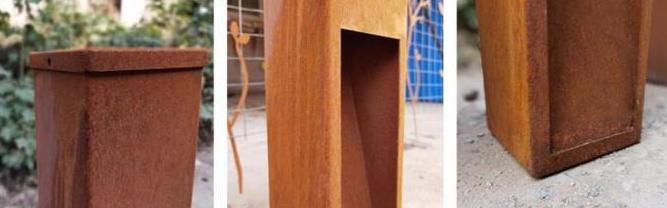 Urban Rusty Bollard Lighting Corten Steel Light Box With Multicolour LED