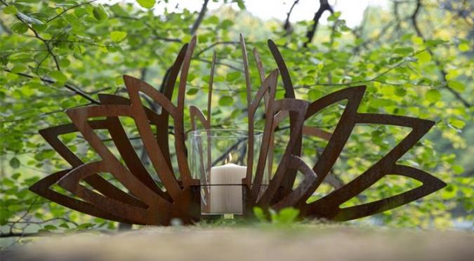 Multifunctional Candlesticks Lotus Shaped Corten Steel Garden lantern