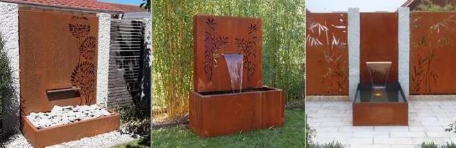 Garden Rustic Corten Steel Pond Water Fountain With Laser Cut Screen Panel