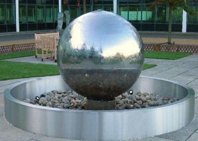 75cm Modern Garden Patio Sphere Stainless Steel Water Feature With LED Lights