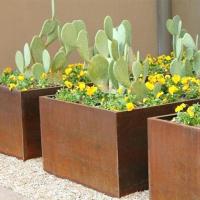 China Customized Outdoor Large Planter Box Rectangular Corten Steel Flower Pots for sale