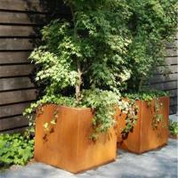 China Customized Outdoor Large Planter Box Rectangular Corten Steel Flower Pots for sale