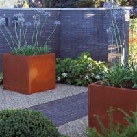China Customized Outdoor Large Planter Box Rectangular Corten Steel Flower Pots for sale