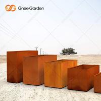 China Large Square Outdoor Metal Planter Corten Steel Flower Pots Customized for sale