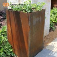 China Large Square Outdoor Metal Planter Corten Steel Flower Pots Customized for sale