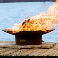 China Antique Round Corten Steel Fire Pit BBQ Burner 55*55*41cm High Temp Painting for sale