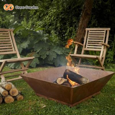 China Outdoor Matt Rusted  Corten Steel Fire Bowl Wood Burning Fire Pit 50x50x33cm for sale