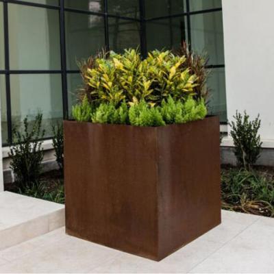 China SGS TUV  Corten Steel Cube Planter Laser Cut Rusty Steel Planters abrasion proof for sale