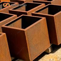 China Square Corten Steel Rustic Metal Planter Boxes Laser Cutting for sale