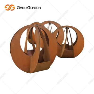 China Simple Design Customizable Round Corten Steel Planter With Saucer For Home Decor for sale