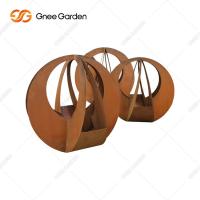 China Custom Shape Laser Cut Geometric corten steel flower pots  90*25*25cm for sale