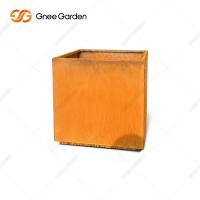 China Square Shape Cubic Corten Steel Planter Metal Flower Pot For Garden for sale