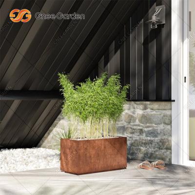 China Solid Wood Composite Timber Metal Stand Flower Pot Holder Corten Steel Planter for sale