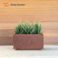 China 90*25*25cm Geometric Rectangular Metal Planter Box Corten Steel for sale