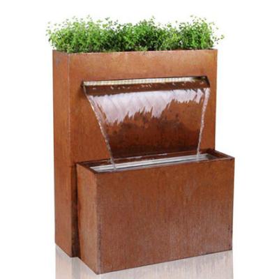 China Multifunctional Corten Steel Waterfall Metal Garden Ornaments With Planter for sale