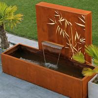 China 1500x1000x600mm Rustic Corten Steel Water Fountain With Laser Cut Screen Panel for sale
