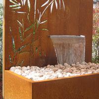 China 1500x1000x600mm Rustic Corten Steel Water Fountain With Laser Cut Screen Panel for sale