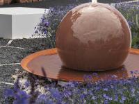China Outdoor Rusty Corten Steel Garden Fountain Ball Shaped Waterfall for sale