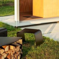 China Round Corten Steel Firewood Storage Outdoor Metal Furniture Wood Holder Fire Pit Table With Chairs for sale