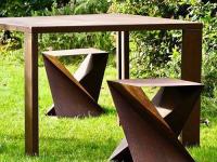 China Geometric Corten Steel Metal Outdoor Table Set Include Table And Stools for sale