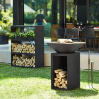 China Rusted Height 100cm Corten Steel Fire Pit Outdoor With Wood Storage for sale
