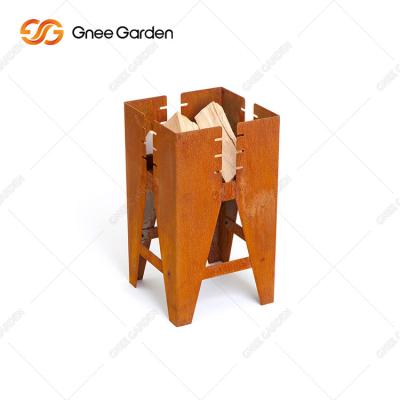 China Corten Steel Square Outdoor Bbq Grill Table Garden Wooden Burner Fire Pit for sale