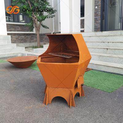 China Outdoor Patio Kitchen Cooking Corten Steel Charcoal Bbq Grill Custom for sale