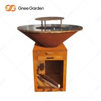 China Charcoal Barbeque Grill Outdoor Corten Steel Fire Pit BBQ With Cooking Grill for sale
