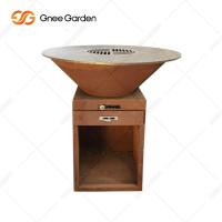 China Outdoor Kitchen Corten Steel BBQ Fire Pit Grill Rusty Colour Cooking Vegetables for sale