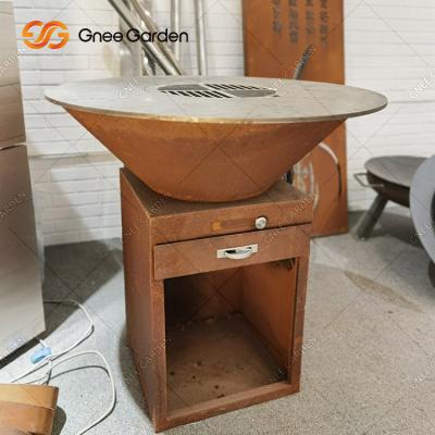 China Family Friends BBQ Steel Outdoor Rust Corten Steel Grill Brasero Barbecue Grill for sale