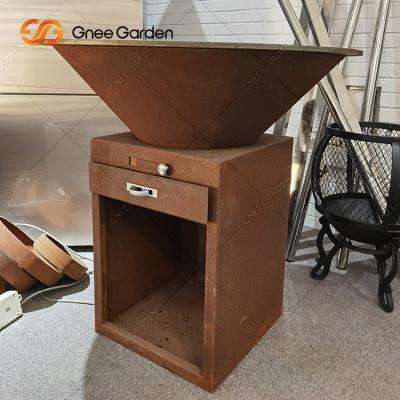 China Corten Steel Outdoor Cooking Grills Fire Pit With BBQ Grill Rust Coating Eat Outside for sale