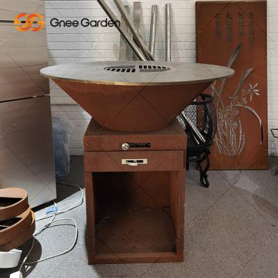 China Garden Rust Corten Steel Outdoor Cooking Grills Fire Pit BBQ Grill Packaging Services for sale