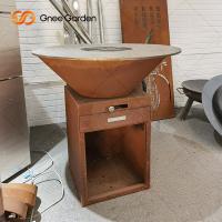 China Wood Burning Corten Steel Outdoor BBQ Table Fire Pit Charcoal Barbecue Grill for sale