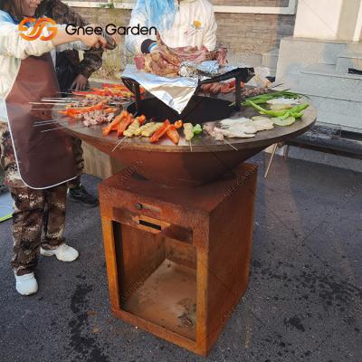 China Outdoor Corten Steel Garden Fire Pit BBQ Cooking Plate Outdoor Cooking Grills for sale
