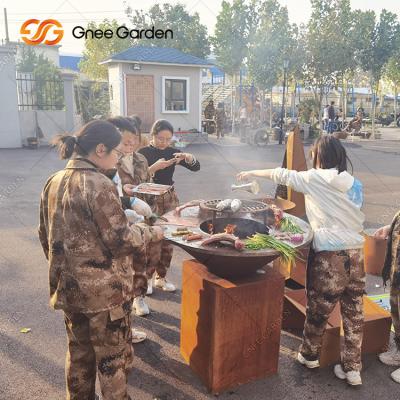 China Rusty Color Outdoor BBQ Grills Charcoal Smoker With Round Dia 100cm Cooking Plate for sale