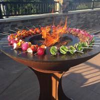 China Charcoal Barbeque Grill Outdoor Corten Steel Fire Pit BBQ With Cooking Grill for sale