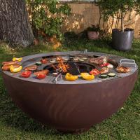China 1000mm Outdoor Corten Steel Fire Pit BBQ With Customized Grill Ring for sale