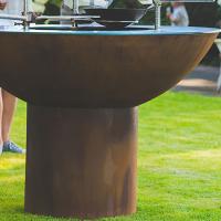 China Round Rust Corten Steel Heavy Duty Fire Pit Grill 70*70*35 Cm for sale