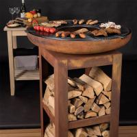 China Modern Outdoor Kitchen Corten Steel Grill Wood Burning Camping BBQ Grill for sale