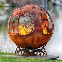 China Handcrafted Thick 100cm Corten Steel Fire Pit And Water Bowl Sphere Shaped for sale