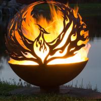 China Phoenix Pattern Design Rusty Outdoor Metal Fire Ball in Corten Steel for sale