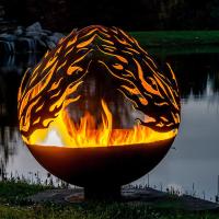 China Phoenix Pattern Design Rusty Outdoor Metal Fire Ball in Corten Steel for sale