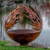 China Phoenix Pattern Design Rusty Outdoor Metal Fire Ball in Corten Steel for sale