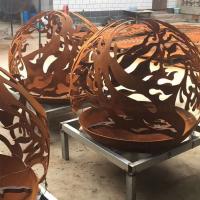 China Phoenix Pattern Steel Fire Pit Outdoor Patio Corten Sphere Firepit For Garden Warming for sale