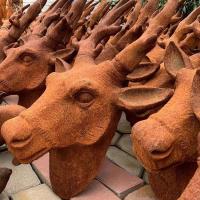 China 18 Inch Height Rusted Lion Face Sculpture Unique Cast Iron for sale