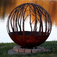 China Outdoor Wood Burning Corten Steel Sphere Fire Pit Round Custom for sale
